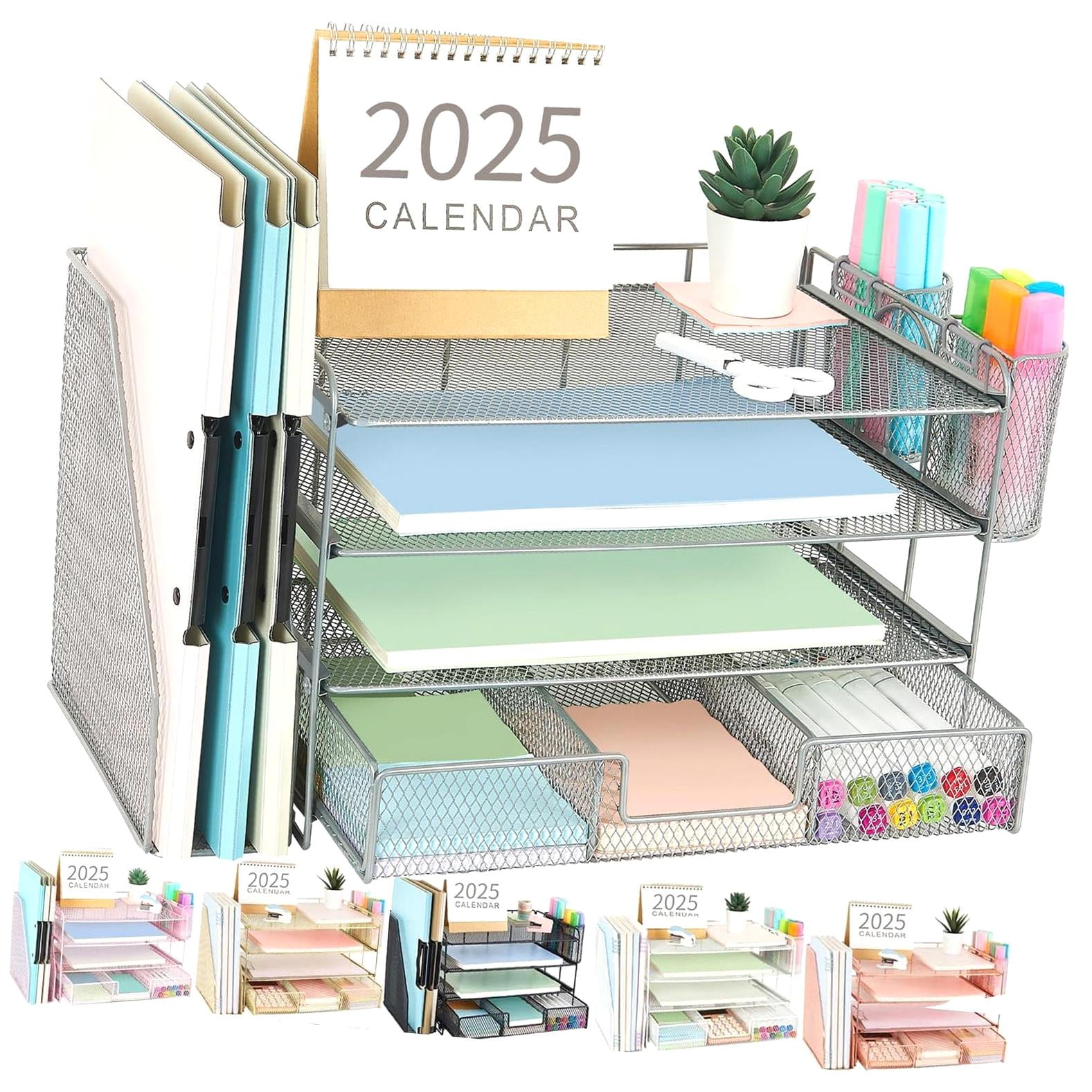 SJJ Desk Organizers with File Holder, 4-Tier Workspace Organizer ...