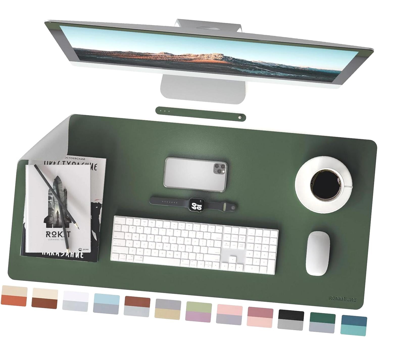SJJ Double-Sided Two-Tone Faux Leather Desk mat Desktop Organization ...