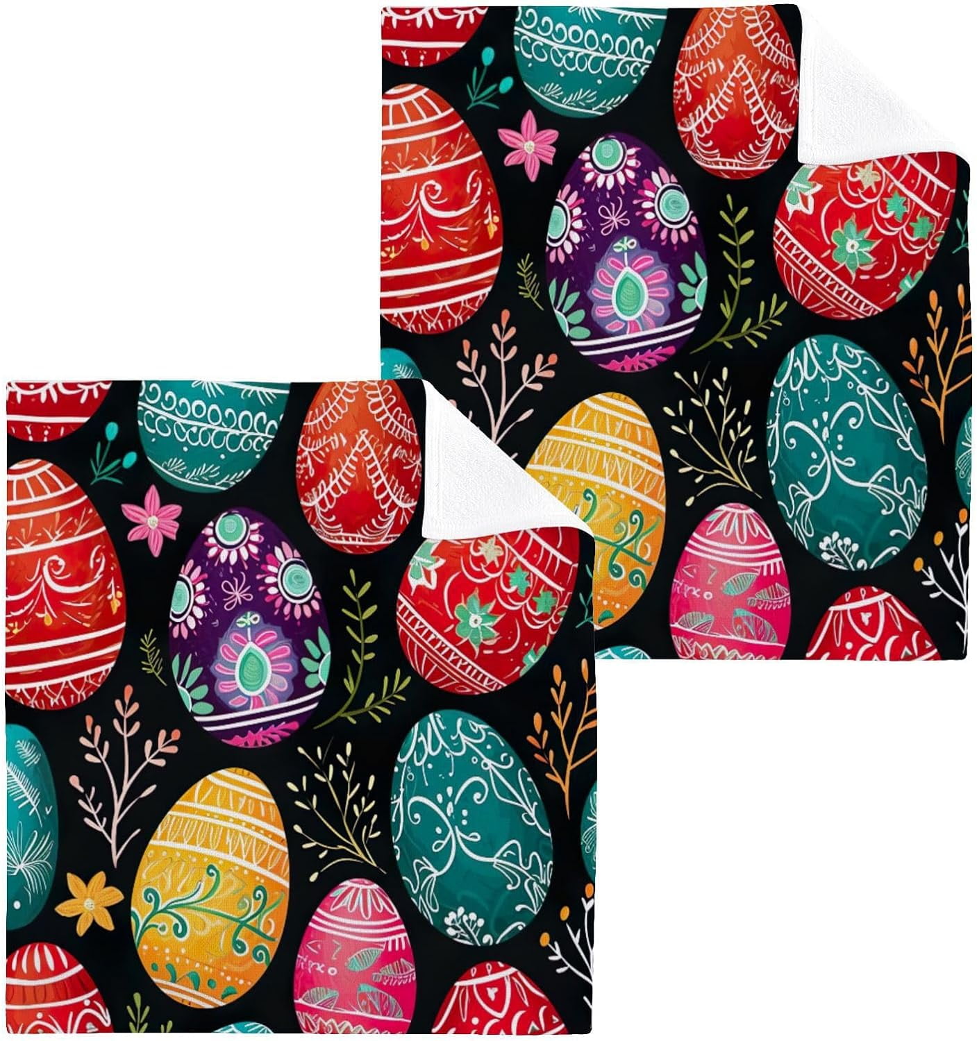 SJJ Easter Eggs Washcloths Set of 4-12 x 12 inch Pure Cotton Wash Cloth ...