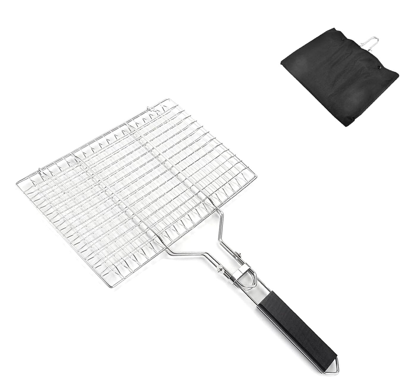 SJJ Folding Steel Grill Basket, Mesh Grill with Retractable Handle and ...