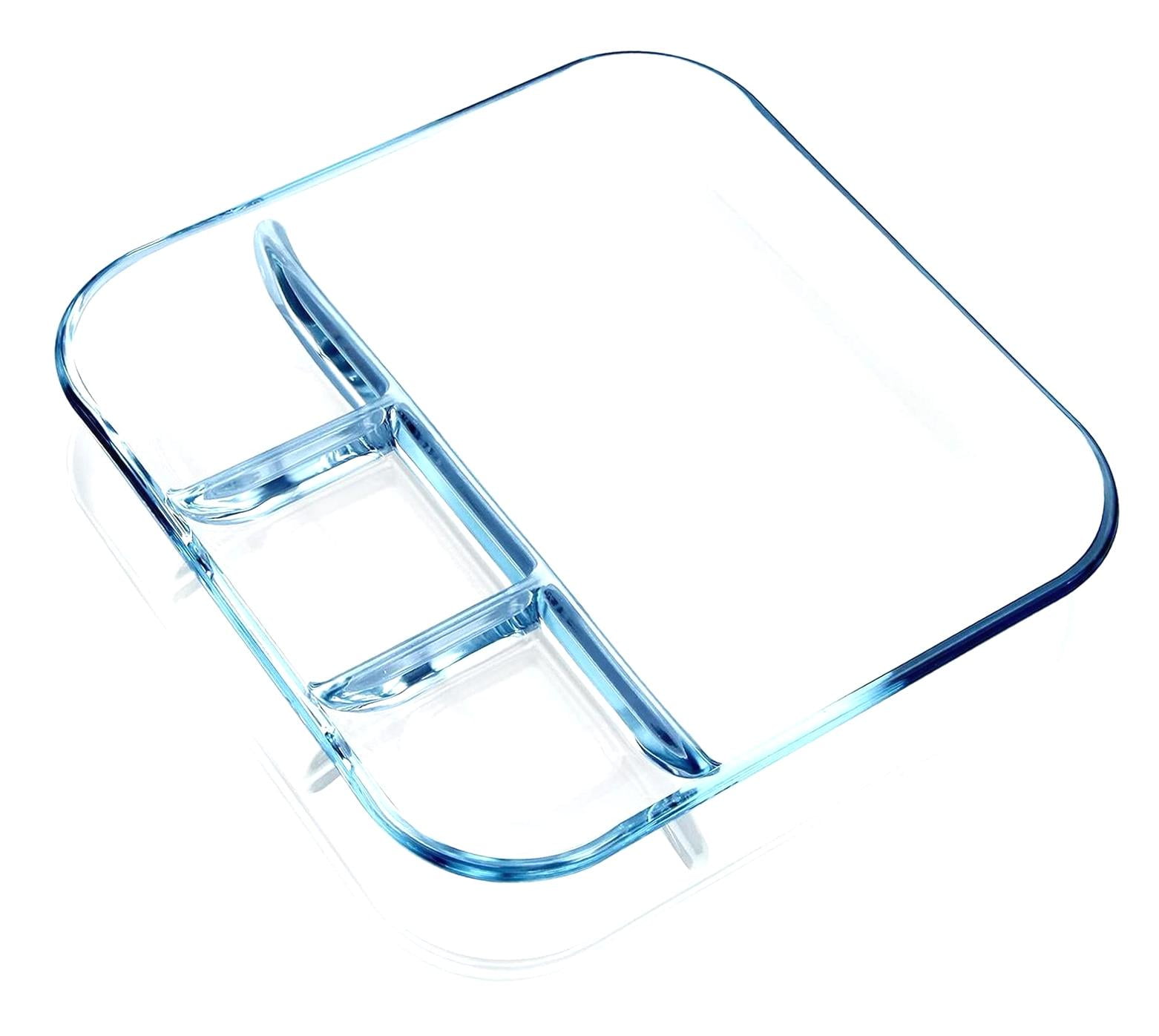 SJJ Glass Partitioned Plate with 4-Segment Dinner Dish, 9-Inch Square ...