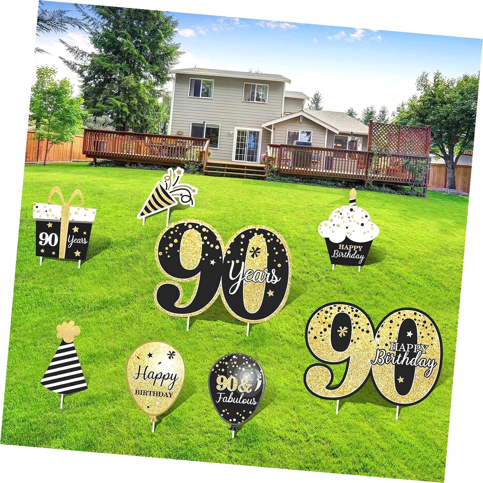 SJJ Happy 90th Birthday Yard Signs Set of 8, 90th Birthday Decorations ...