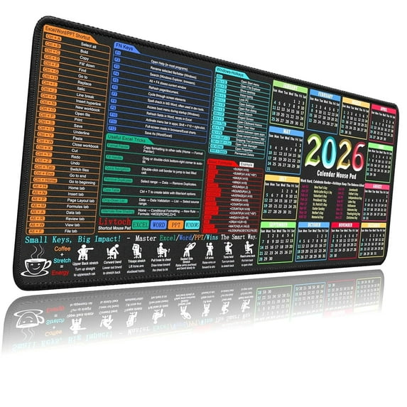 SJJ Mouse Pad with Keyboard Shortcuts 2026 Calendar, /Word/PPT ...