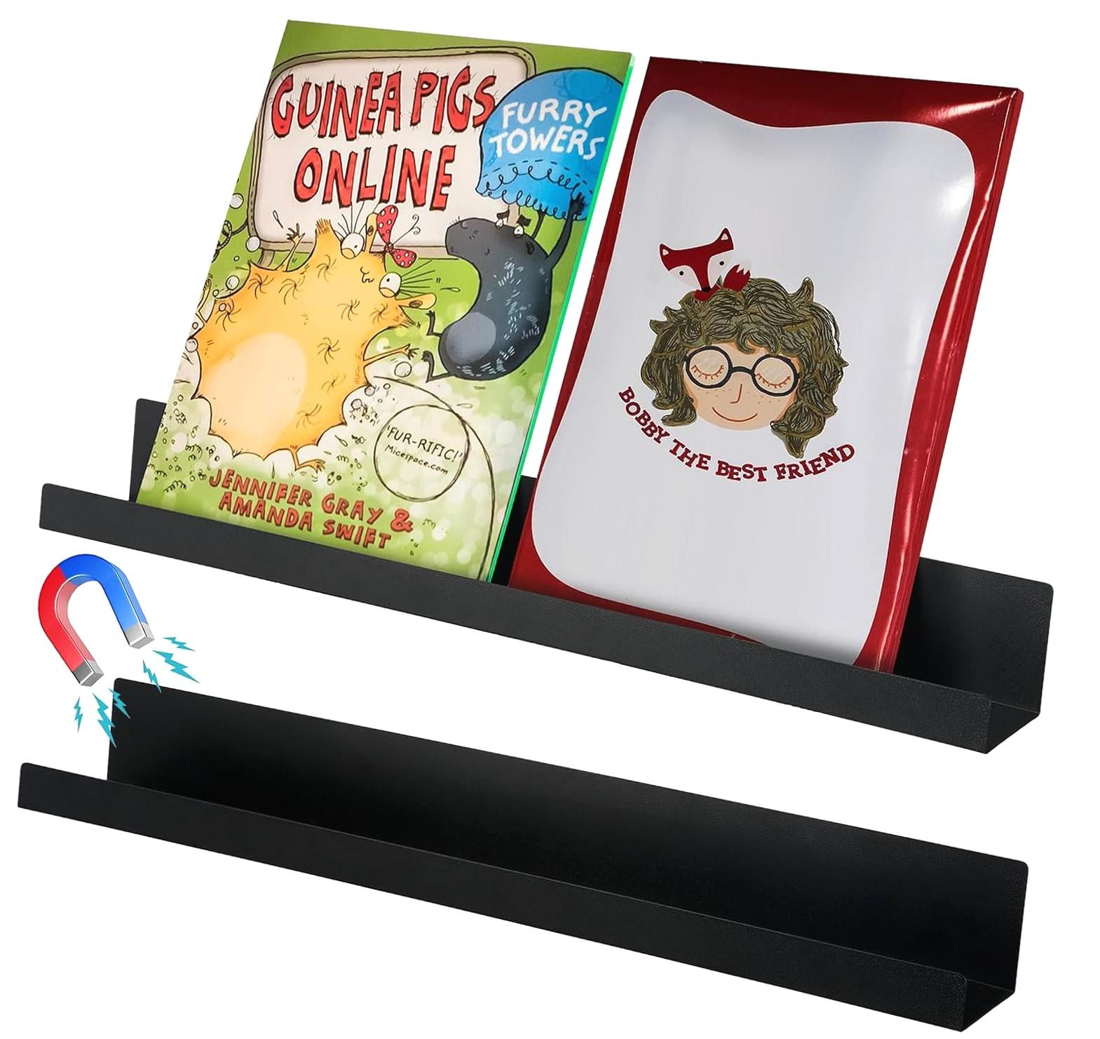 SJJ Pair of Magnetic Whiteboard Shelves, Floating Metal Book Display ...