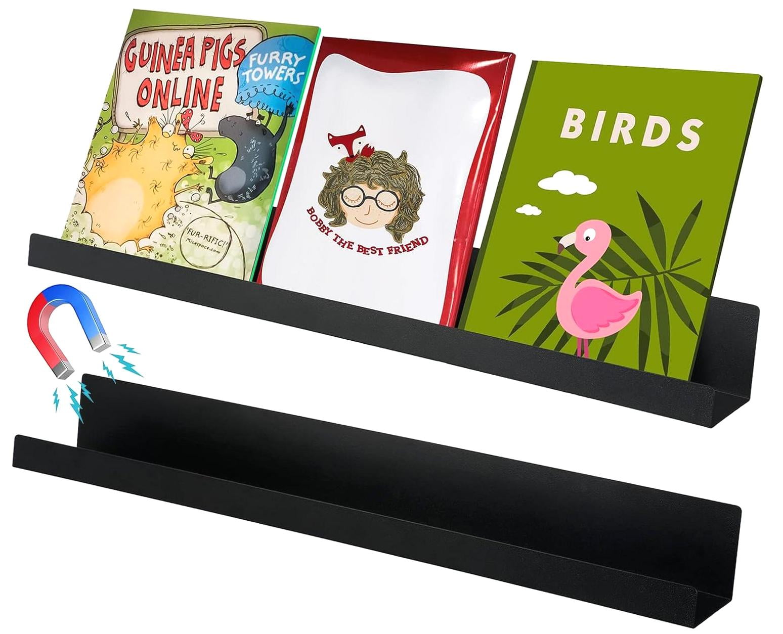 SJJ Pair of Magnetic Whiteboard Shelves, Floating Metal Book Display ...