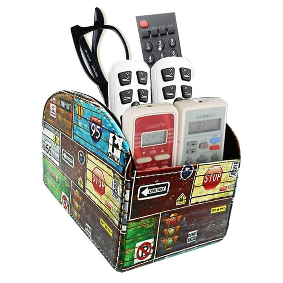 SJJ Remote Control Holder Organizer - Leather Table Desk Storage with 5 ...