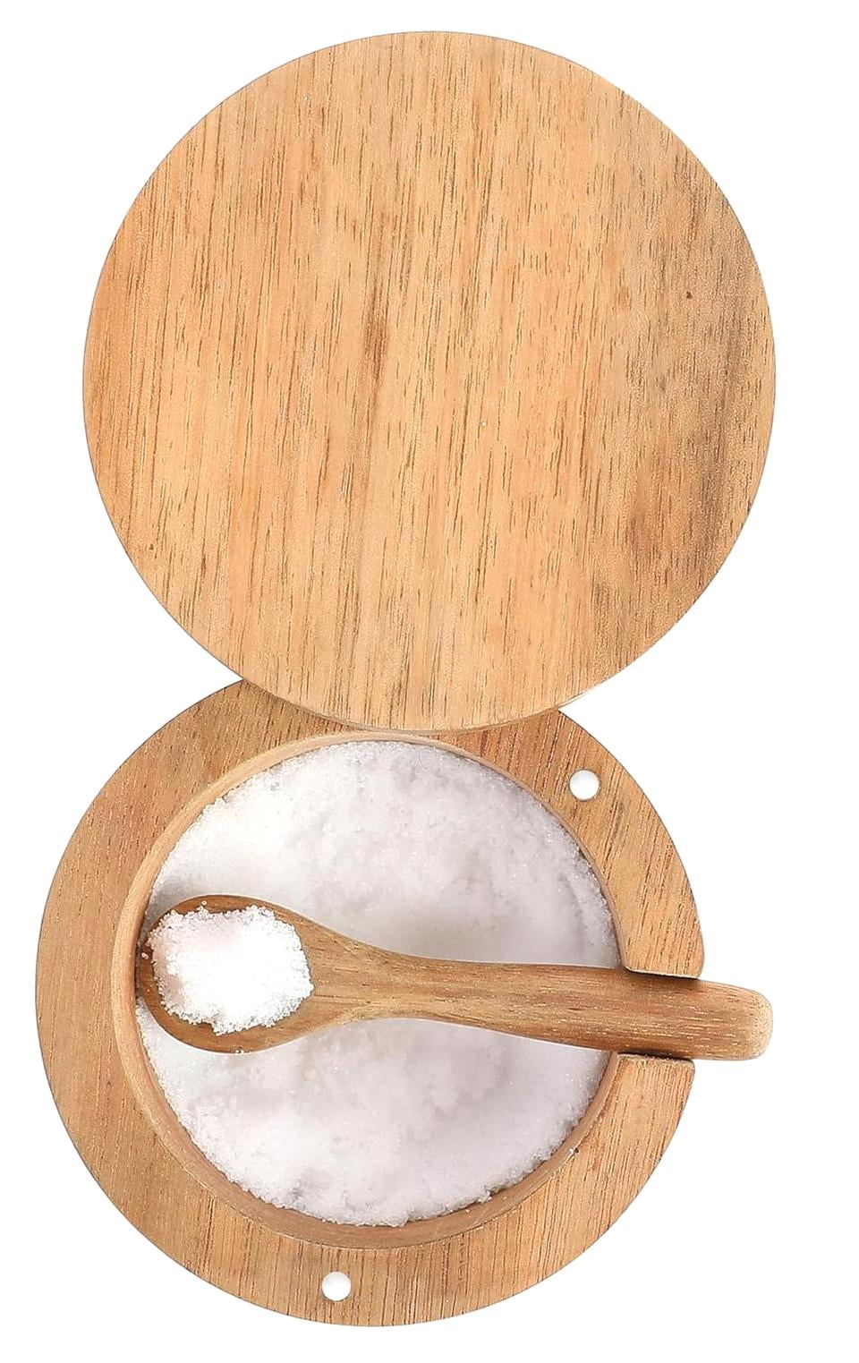 SJJ Salt , Acacia wood salt cellar with lid and spoon, swivel-lid salt ...