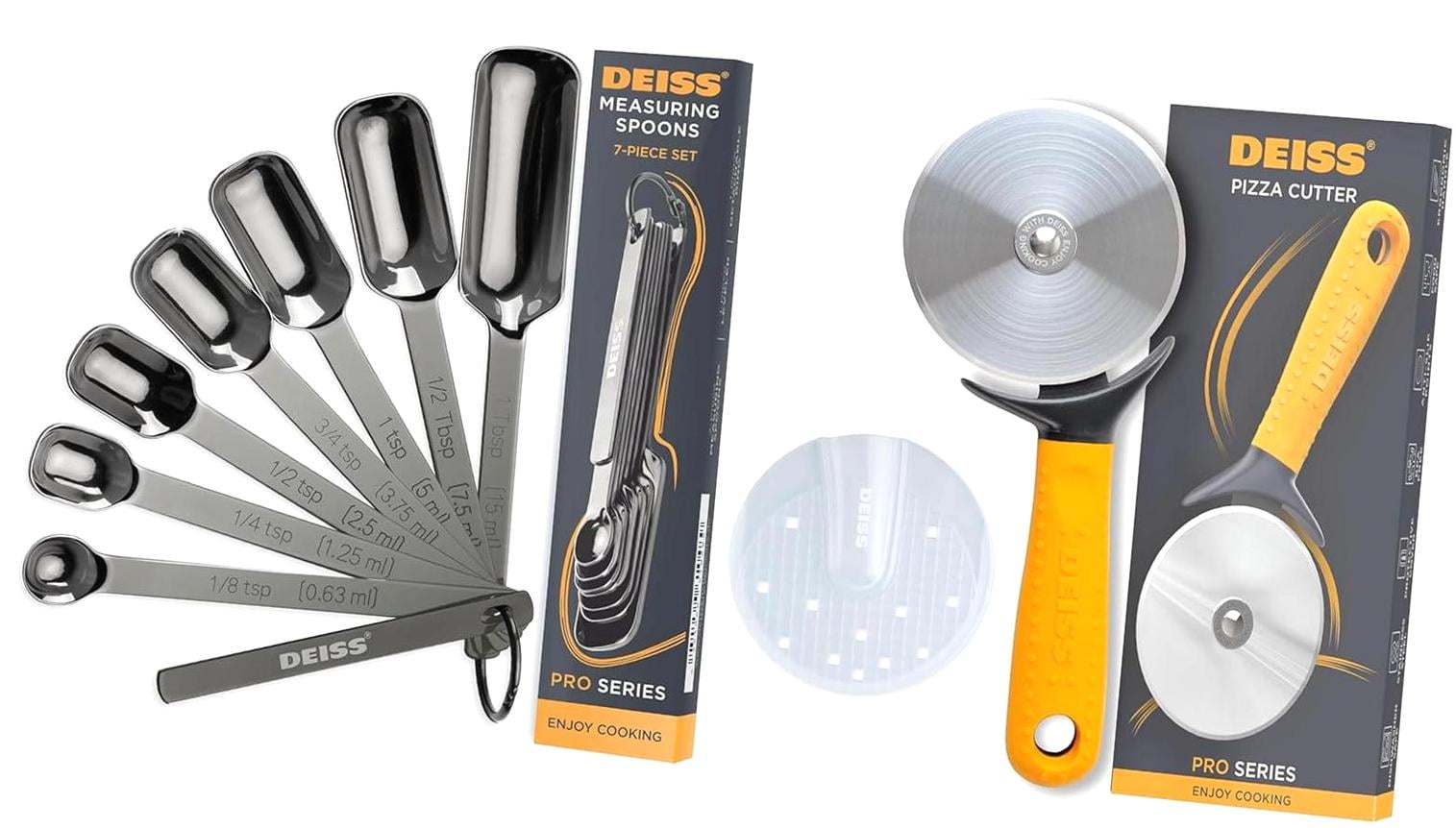 SJJ Stainless Steel Measuring Spoons and Pizza Cutter Featuring Wheel ...