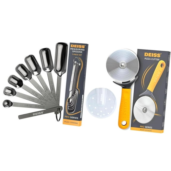 SJJ Stainless Steel Measuring Spoons and Pizza Cutter Featuring Wheel ...
