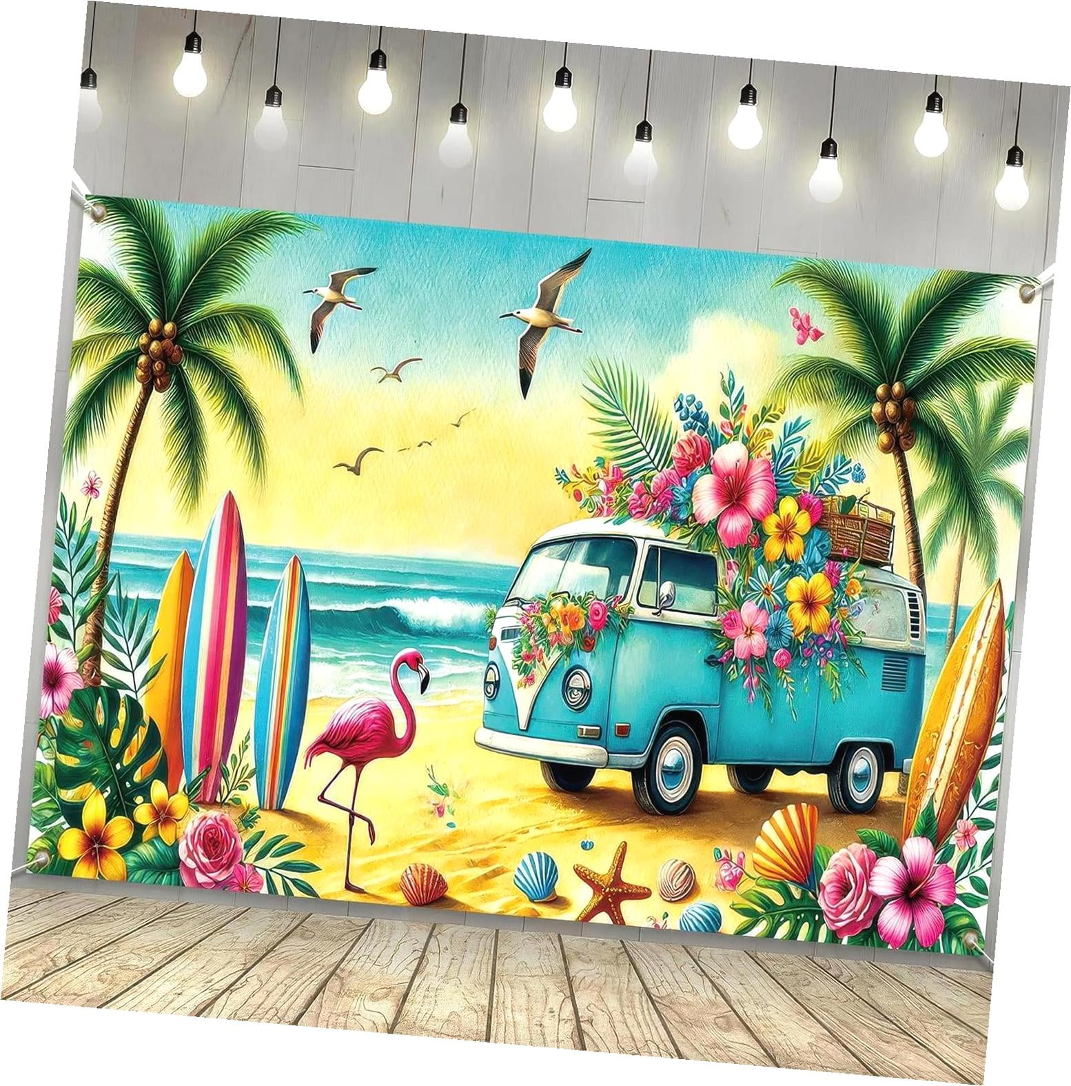 SJJ Summer Beach Party Backdrop Banner 71 x 43 inch Tropical Hawaiian ...