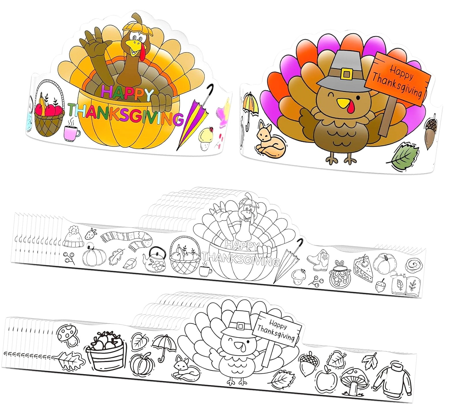 SJJ Thanksgiving Turkey Hats Color Your Own 24PCS Give Thanks Coloring ...