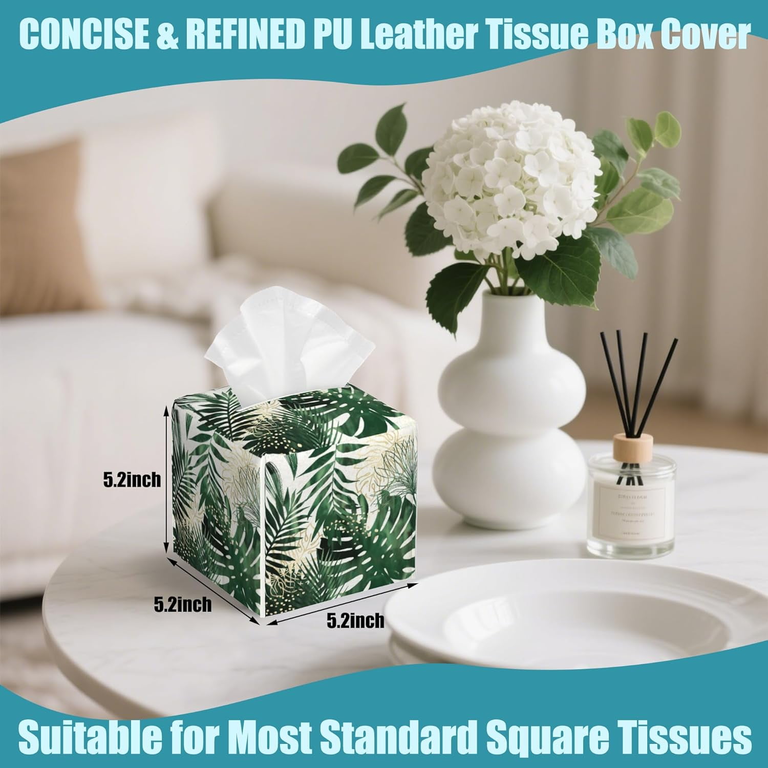 SJJ Watercolor Floral Leaves Tissue Box Cover, Square Leather Tissue ...
