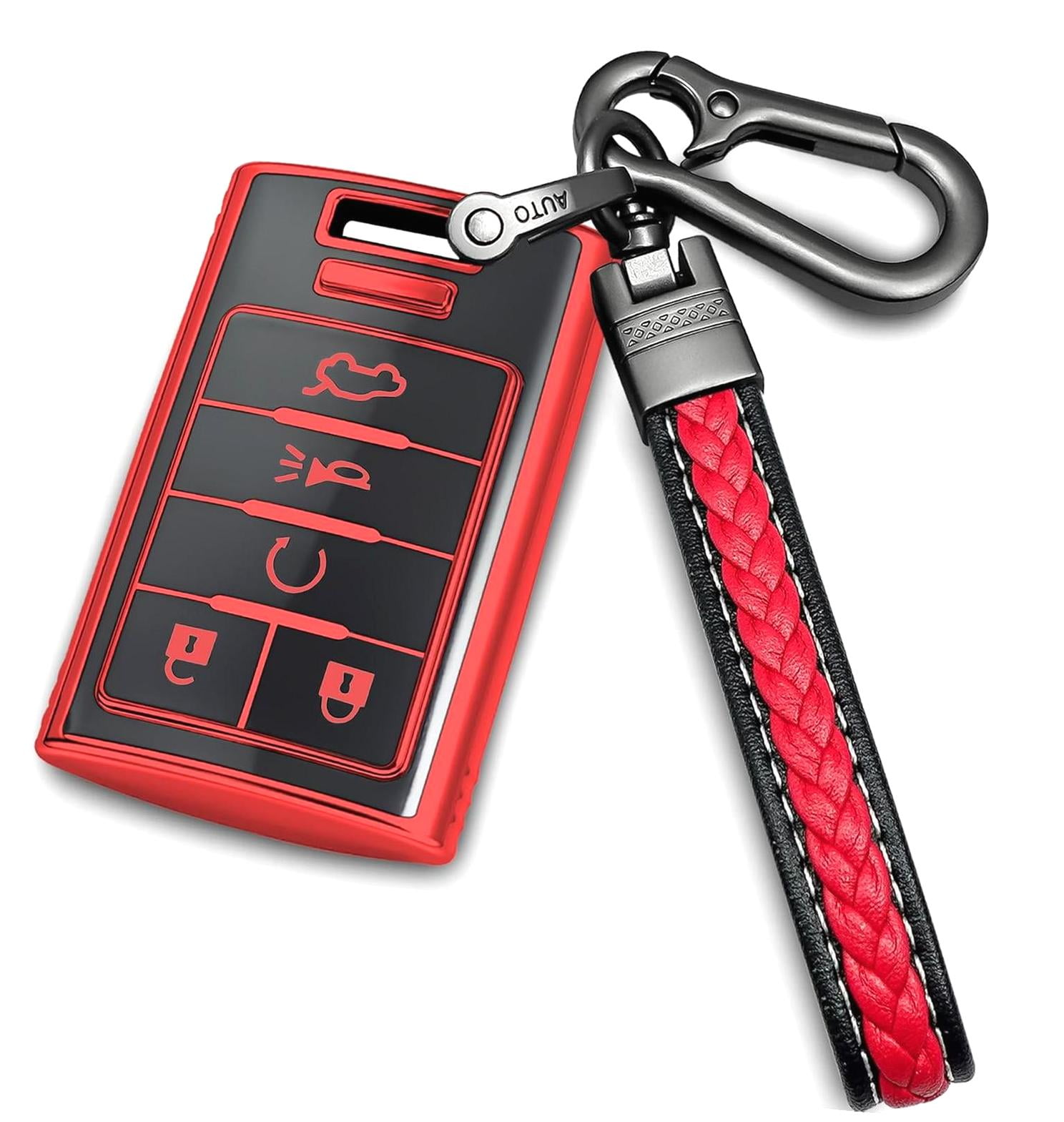SJJ key fob protector with metal/leather keychain, TPU 5-button key ...