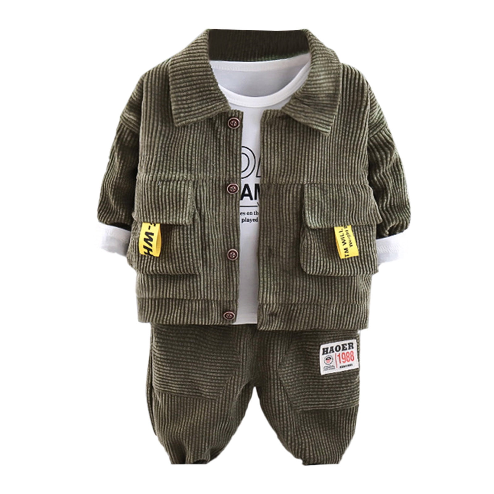 SJLDQY Boys Clothes Sets Long Sleeve Tops Pants With Outwear Solid ...