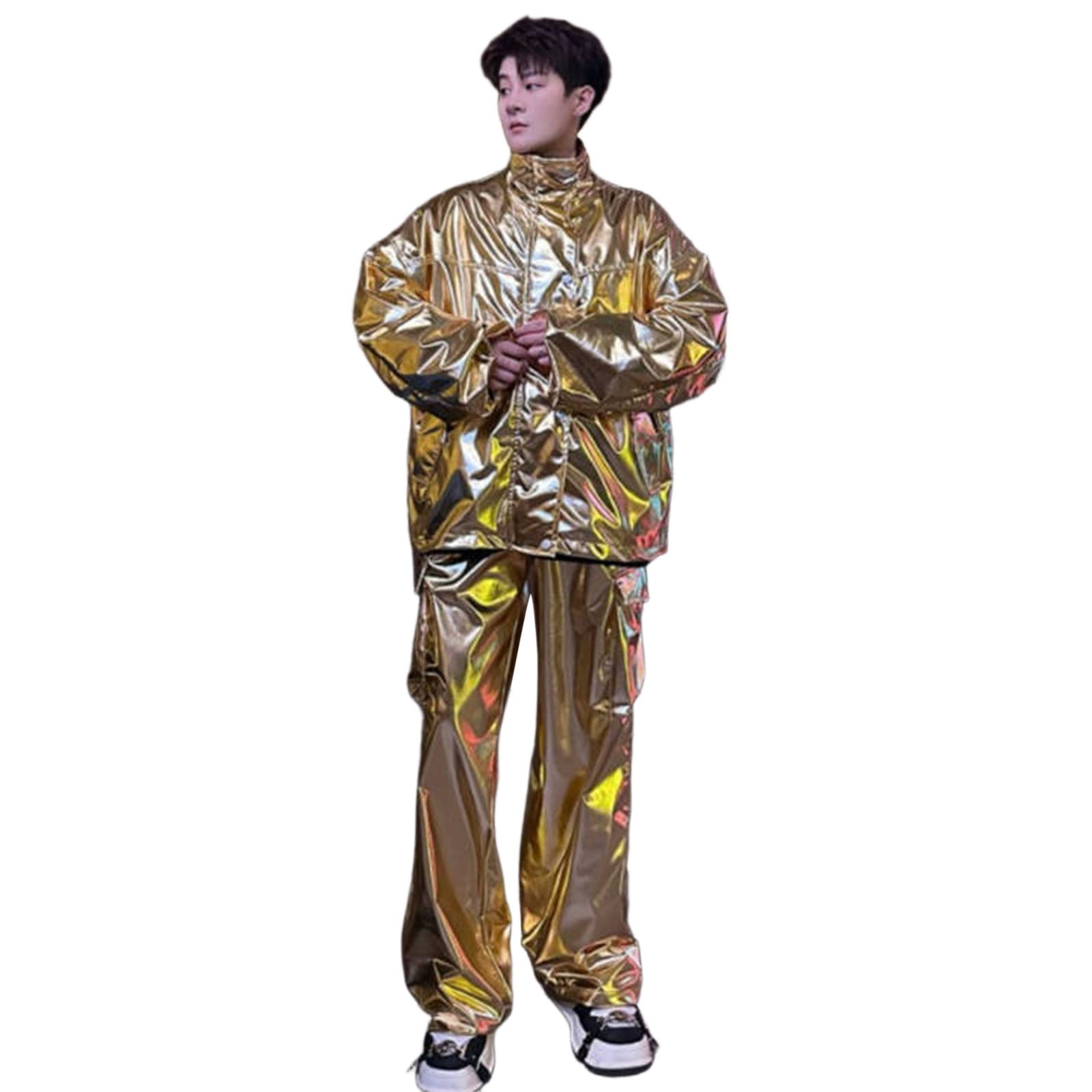SJLDQY Carnival Mens 2 Peice Glossy Suit Set Dance Performance Outfits ...