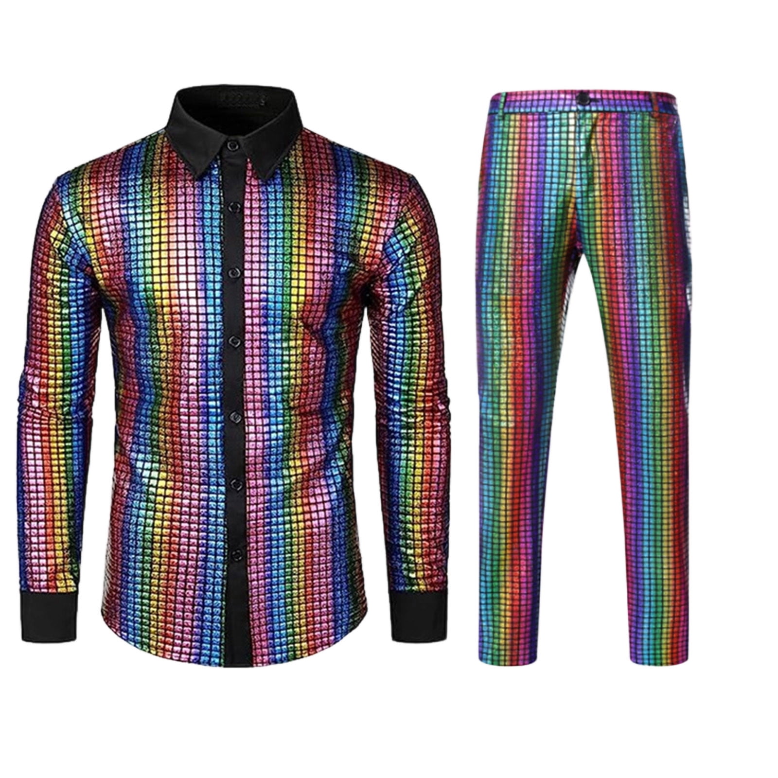 SJLDQY Carnival Mens 70S Disco Set Colorful Shiny Suit for Men Metallic ...