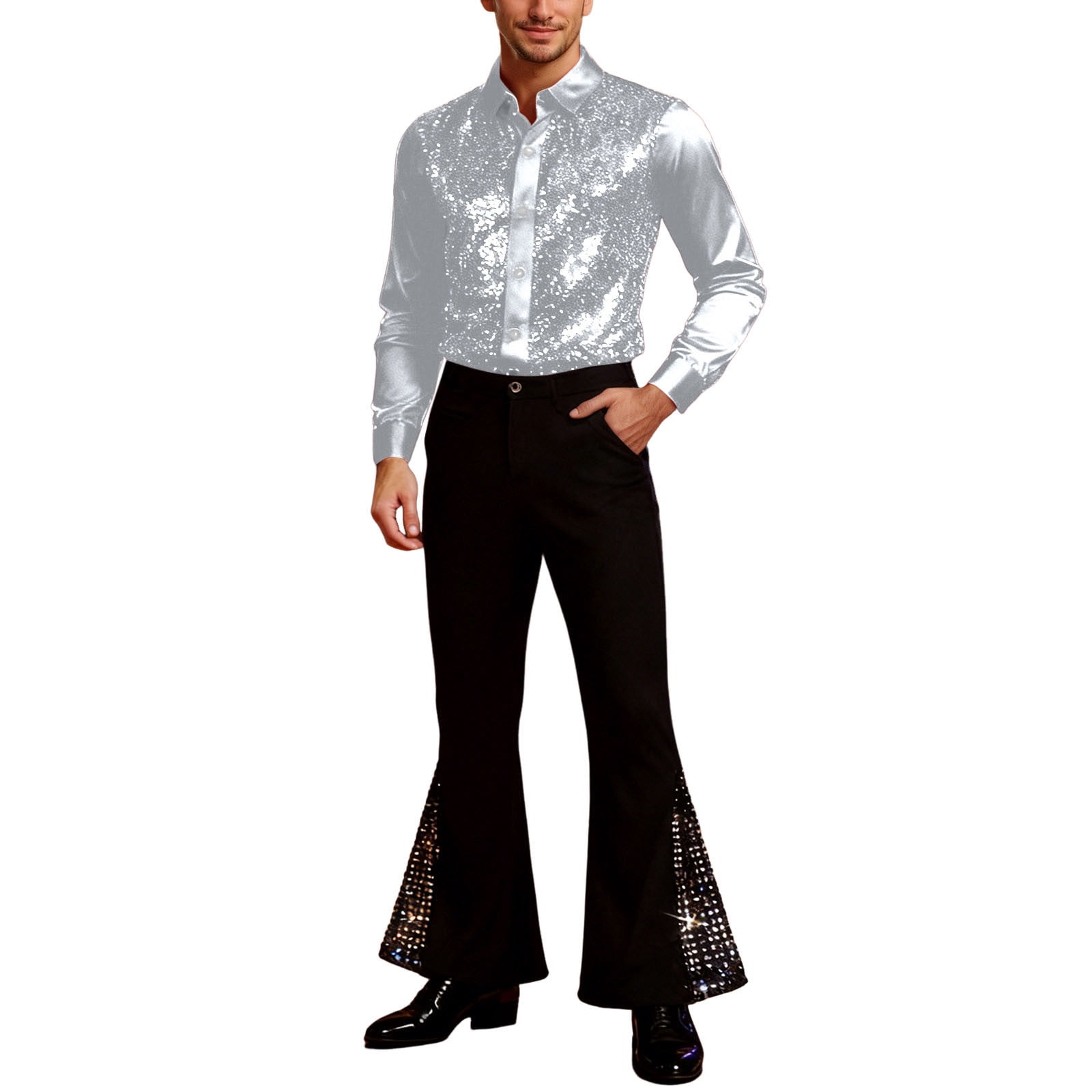 SJLDQY Carnival Mens 70S Disco Set Hippie Dance Performance Outfits for ...
