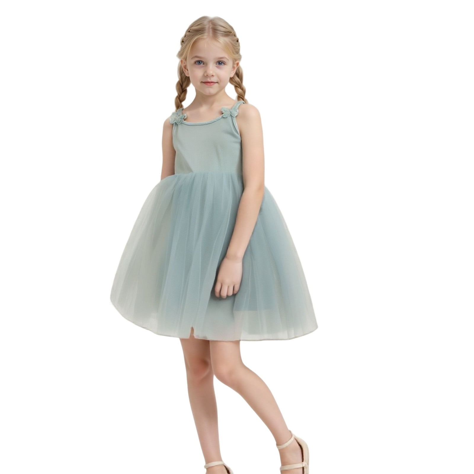 SJLDQY Girl's Dresses Tutu Strap Square Collar Mesh Infant Sleeveless Princess Puff Dress Light ...