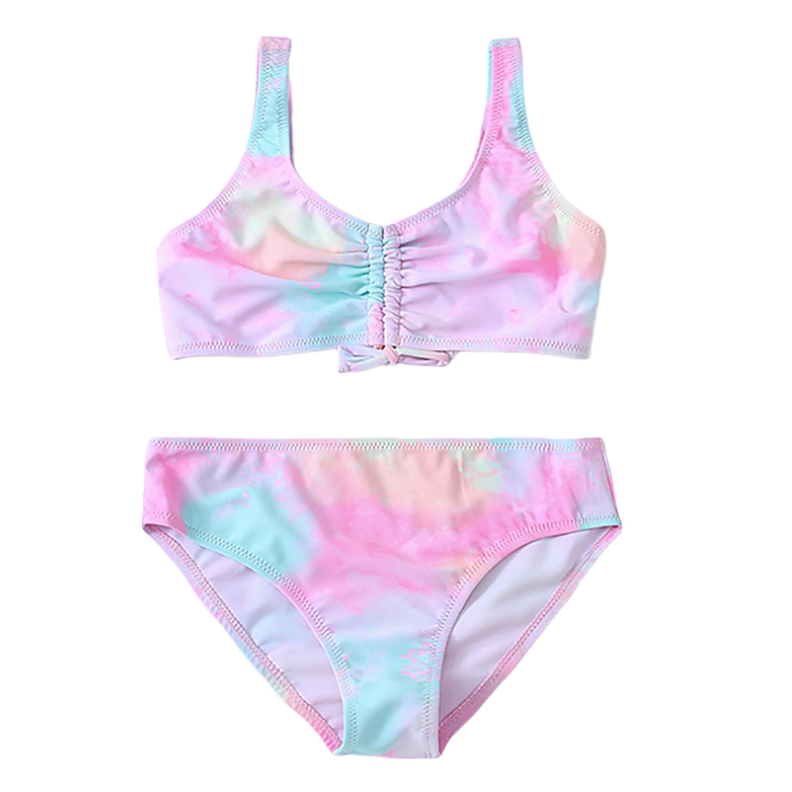 SJLDQY Girls Bathing Suit Sleeveless Solid Color Strap Bra Tie Dye ...