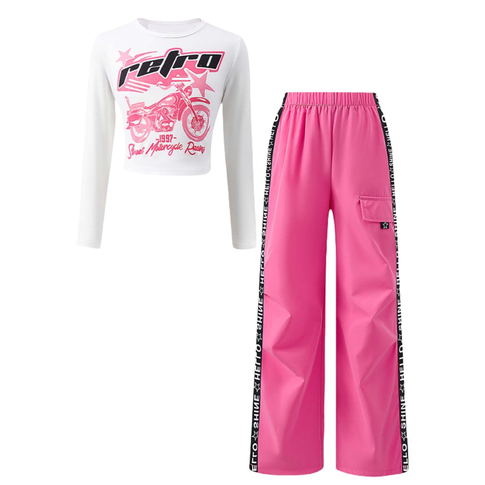 SJLDQY Girls Dance Outfits Set Long Sleeve T Shirt Letter Print Pants 2 ...