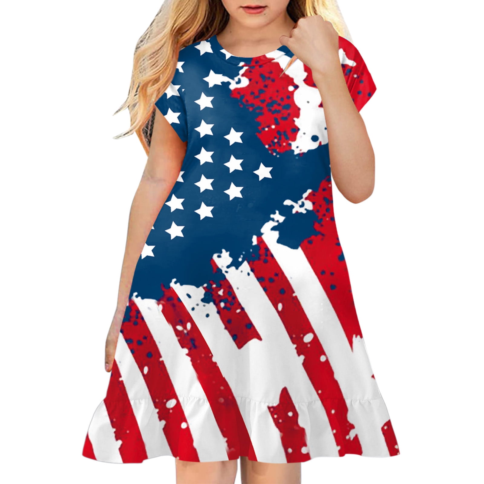 SJLDQY Girls Dress Kids Fourth Of July Independent Day Star Stripes ...