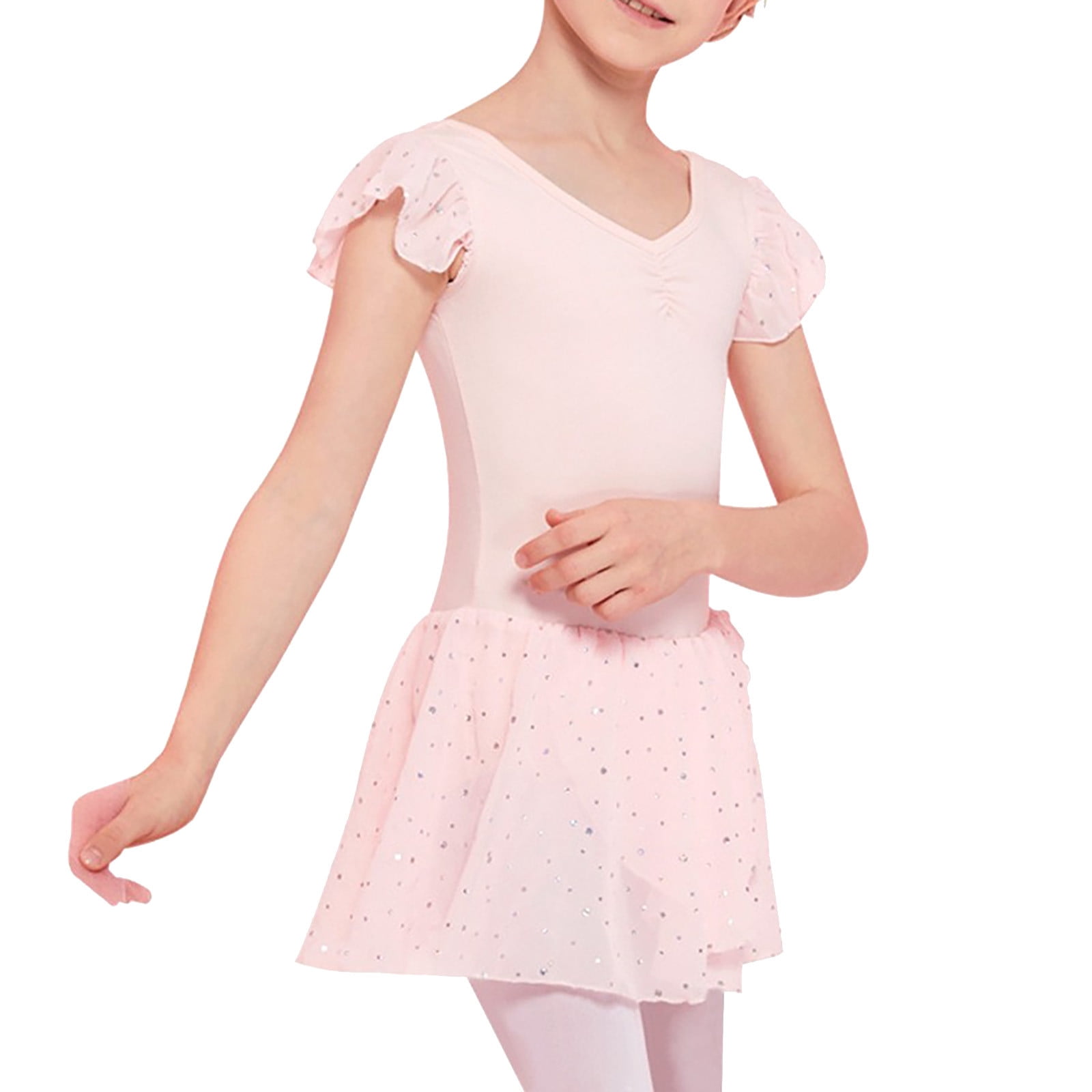 SJLDQY Girls' Dresses Children's Ballet Sunit Backless Short Sleeves ...