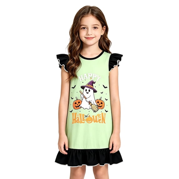 SJLDQY Halloween Nightgowns for Girls Flutter Sleeve Ruffle Princess ...