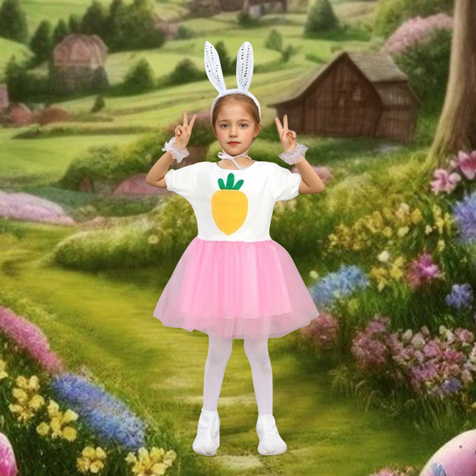 SJLDQY Child Girls Outfits Easter Bunny Print Decorative Mesh Skirt for ...