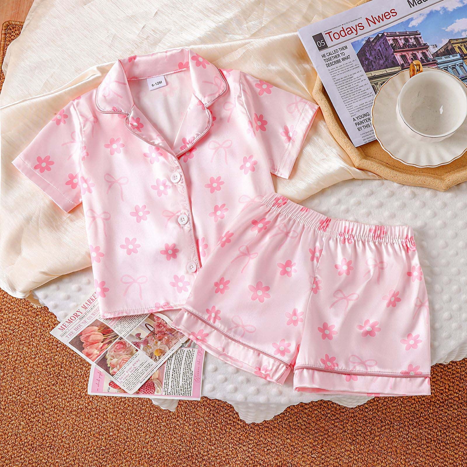 SJLDQY Infant Child Girls Outfits Summer Pajamas Boy Button Down Romper Cute Sleepwear Ne Piece ...
