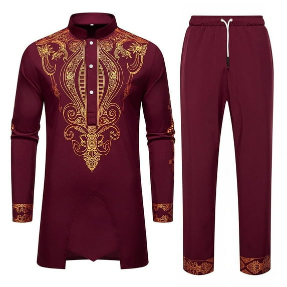 SJLDQY Mens African 2 Piece Set Nigerian Dashiki Tradition Outfits for ...