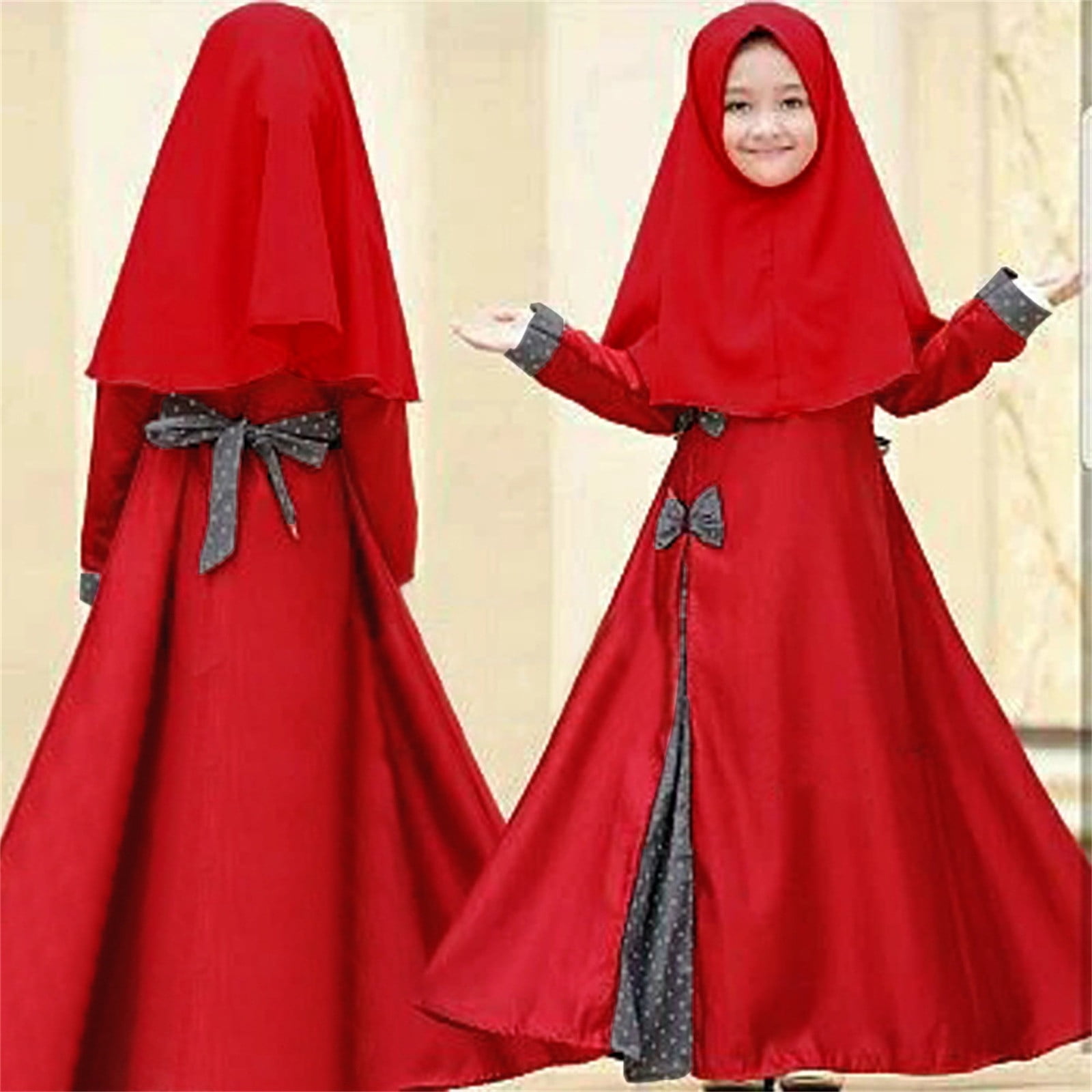 SJLDQY Toddler Girls Outfit Ramadan Abaya with Hijab Full Length Robe ...