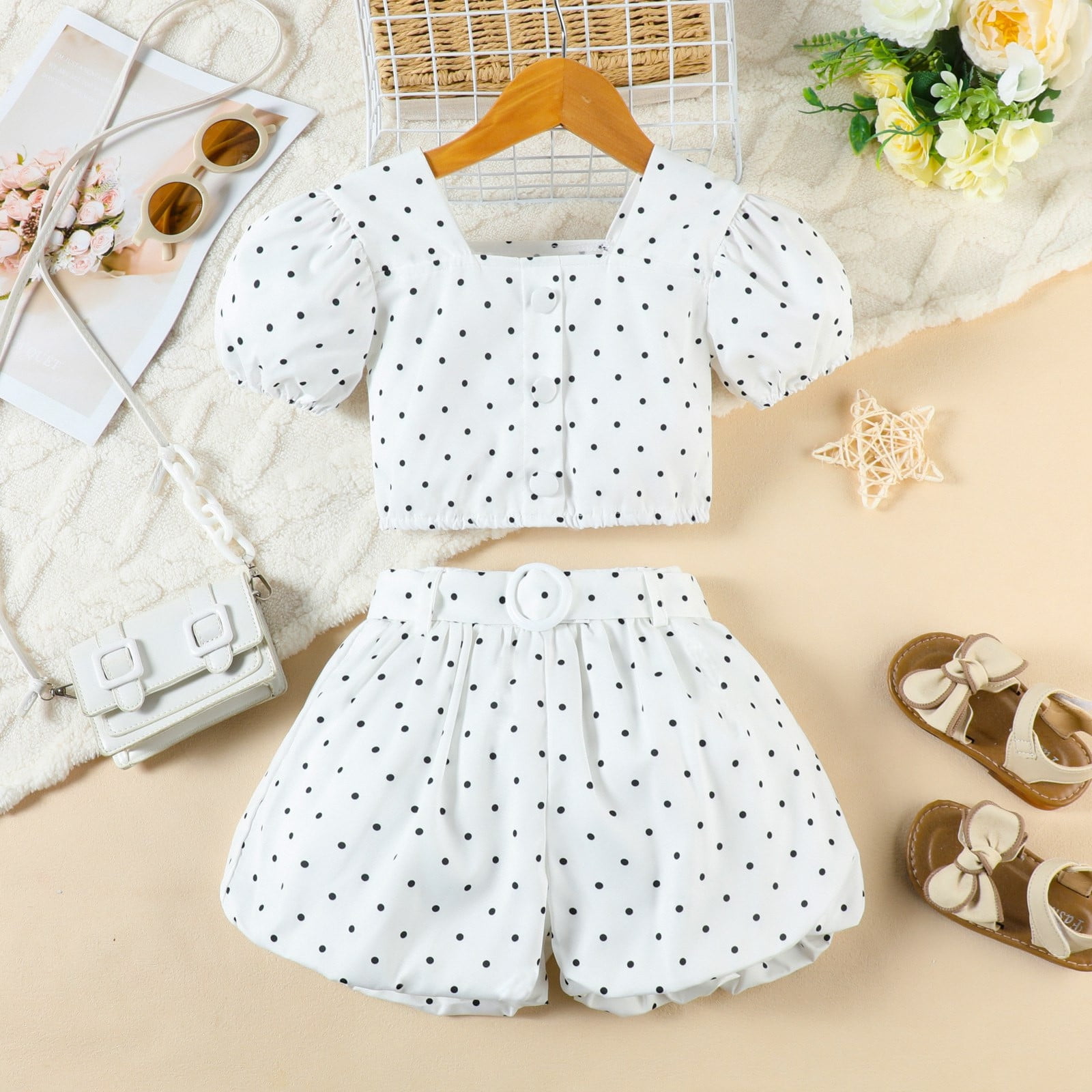 SJLDQY Toddler Outfits for Child Girls Kids Short Sleeve Vintage Polka ...