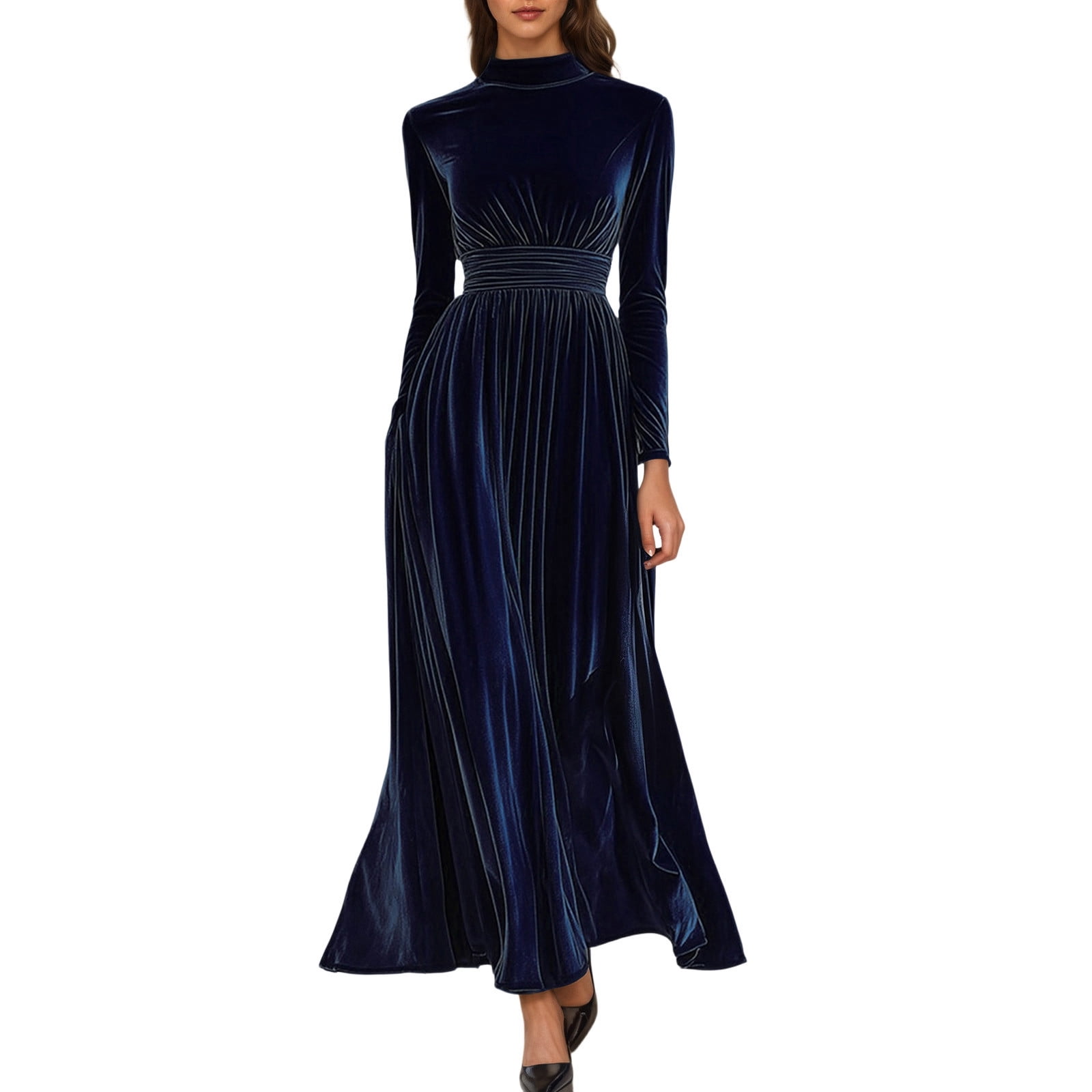 SJLDQY Womens Velvet Maxi Dress Long Sleeve Dresses for Women A Line ...