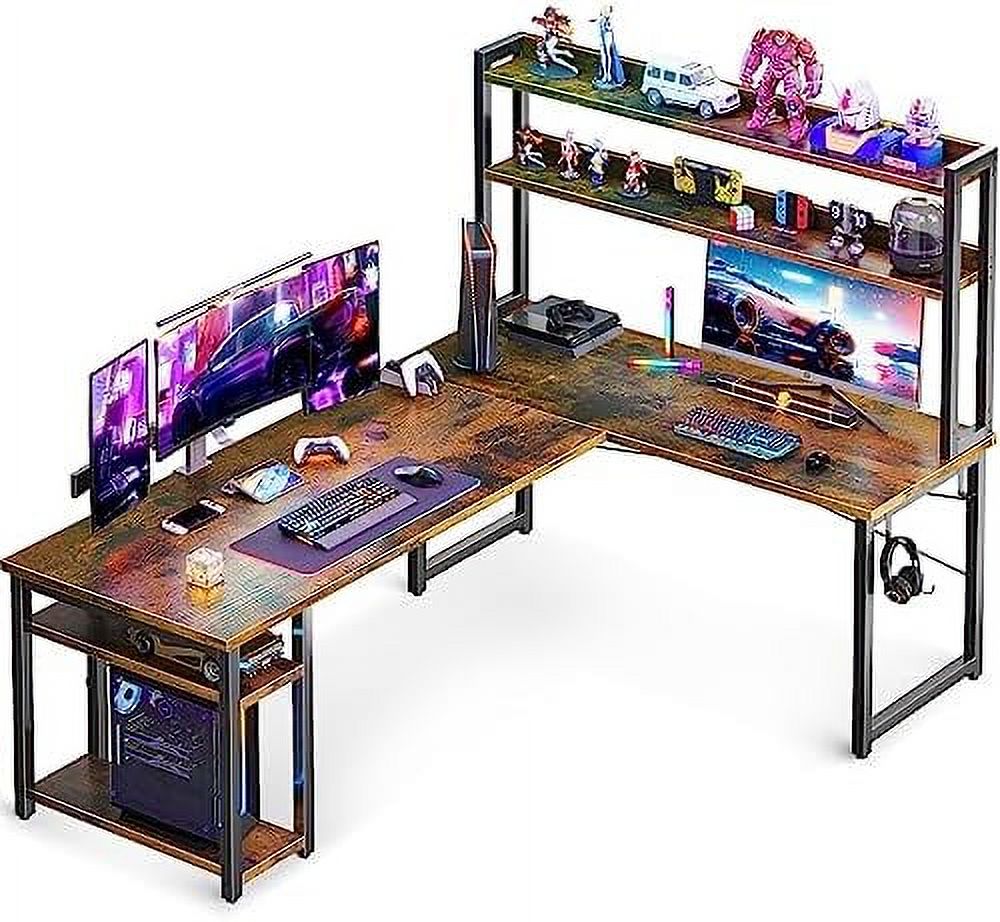 SJOIKLM L Shaped Gaming Desk with Hutch Computer Desk with Shelves 59 ...