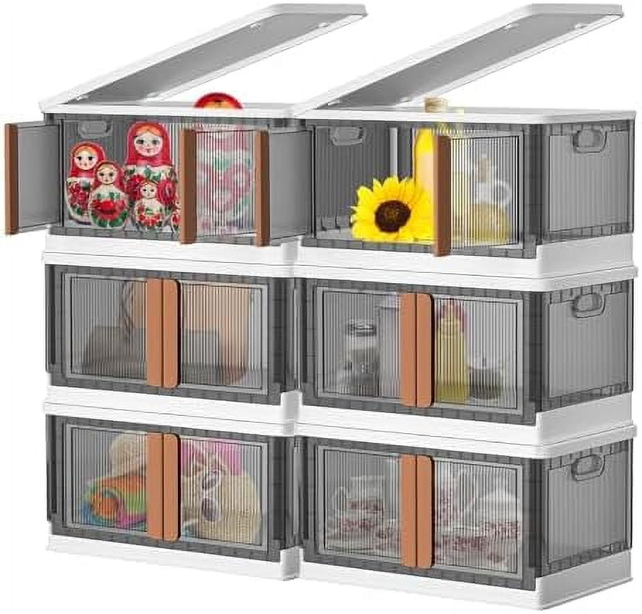 SJOPKMN 6 Pack of 19 GAL Stackable Bins with Lids Plastic Collapsible ...