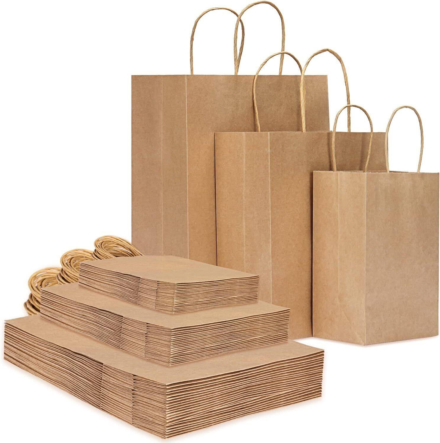 SJPACK 50Pcs Gift Bags Large Paper Bags with Handles Bulk Kraft Brown ...