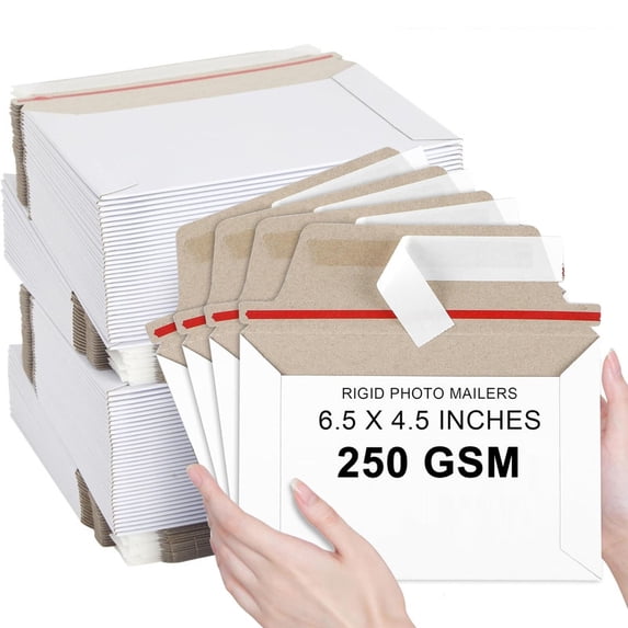 SJPACK 25 PCS White Rigid Mailers Photo Shipping Self Seal Stay Flats ...