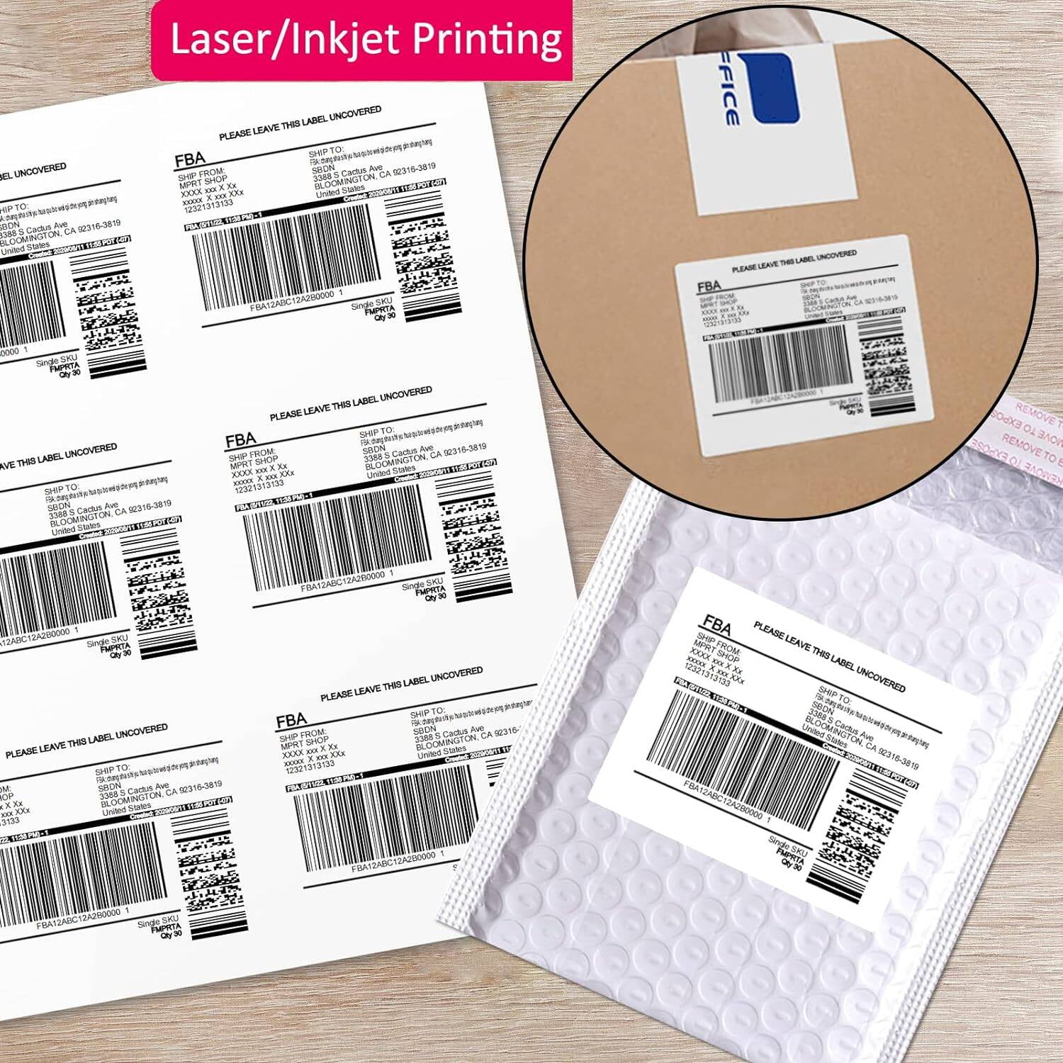 SJPACK 3-1/3" x 4" Shipping Address FBA Labels, 6 UP White Blank ...