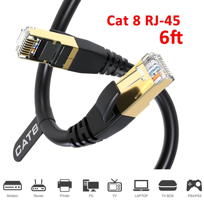 SJPACK 6FT (2m) Black CAT 8 Ethernet RJ45 Cable High Speed 40Gbps LAN ...