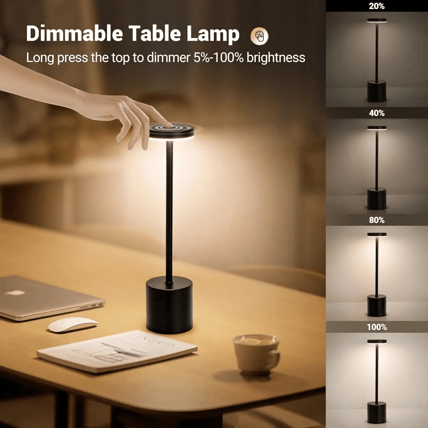 SJPACK Cordless Led Table Lamp, Portable Rechargeable Desk Lamp with ...