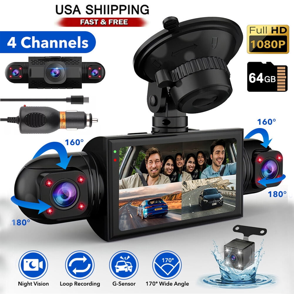 SJPACK Dash Cam 360° Dash Camera HD 1080P 4 Lens Driving Recorder G ...