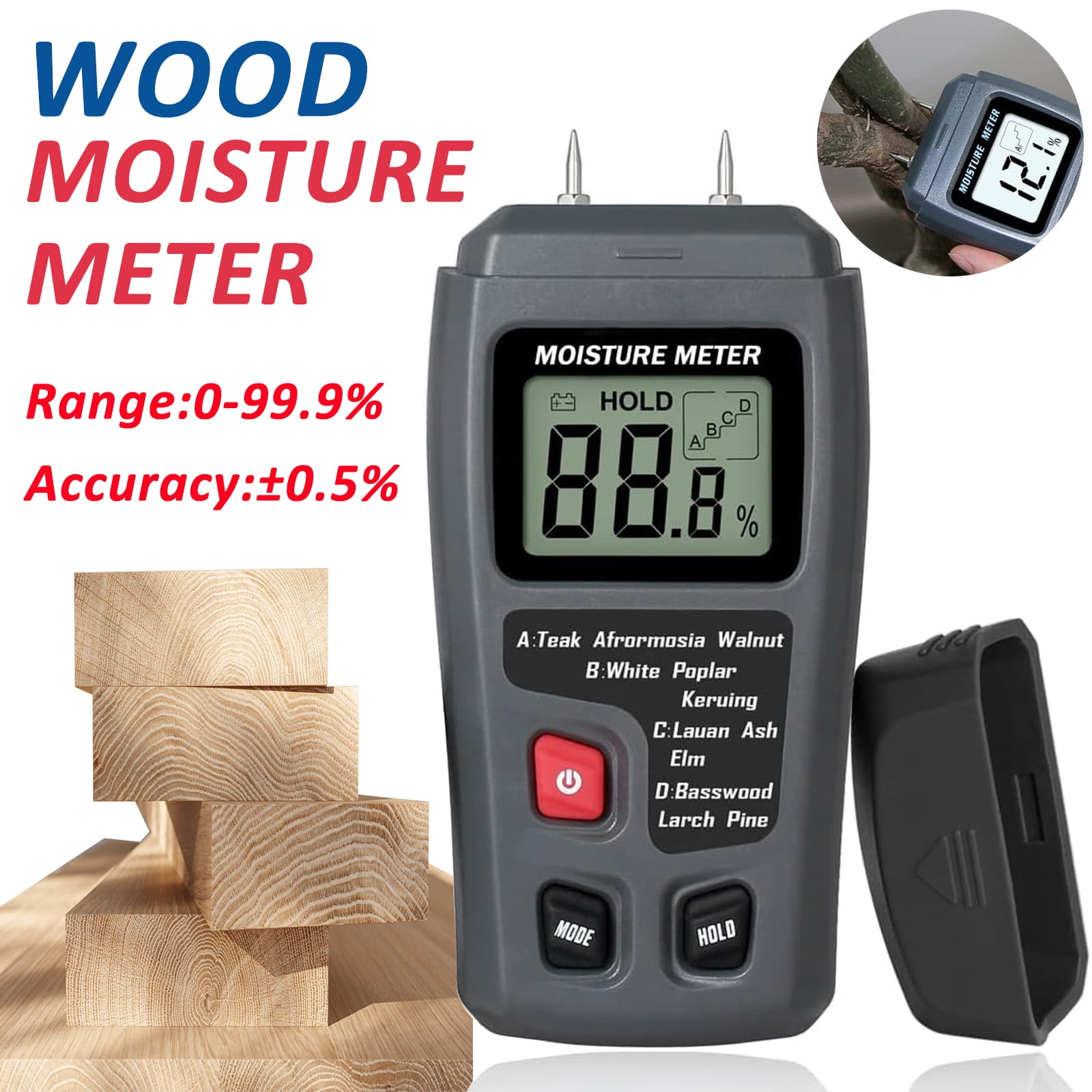 SJPACK Digital Wood Moisture Meter, LCD Moisture Detector Tester, Pin ...