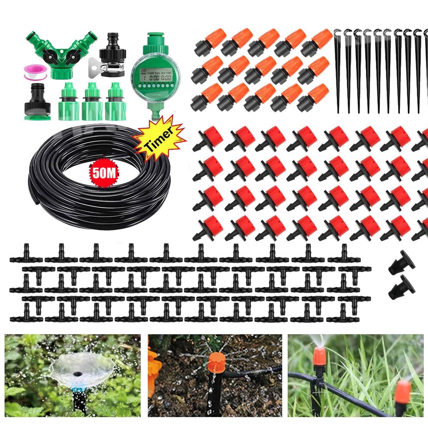 SJPACK Drip Irrigation System, 165FT/50M Drip Irrigation Hose+201PCS ...