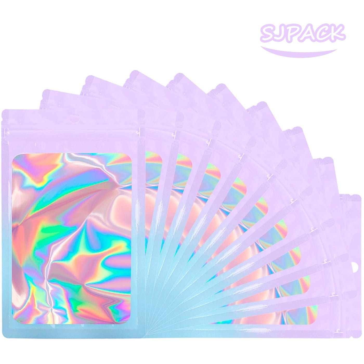 SJPACK Holographic Mylar Bags, 300 Pack Smell Proof Bags Resealable Food Storage Bag for Sample ...