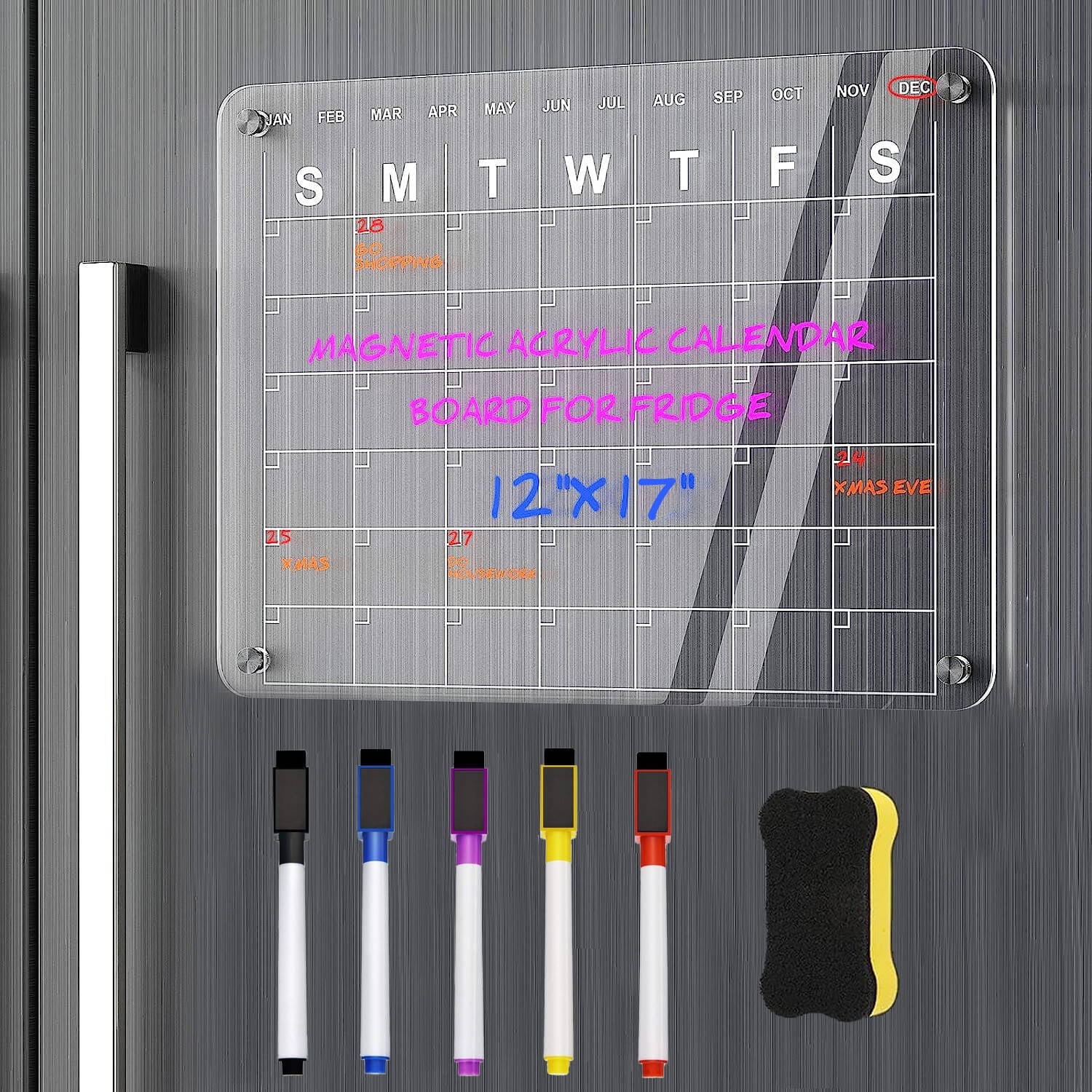 SJPACK Magnetic Acrylic Calendar for Fridge, 1 Pack 12"x17" Clear ...