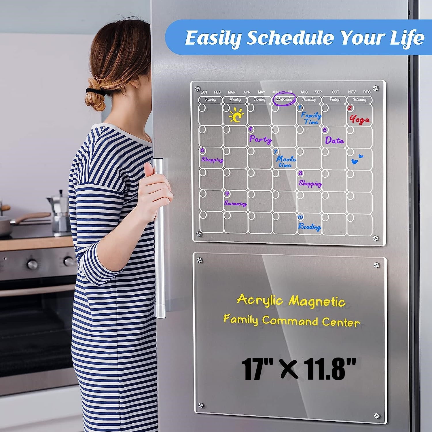 SJPACK Magnetic Acrylic Calendar for Fridge, 2 Pack 12"x17" Clear ...