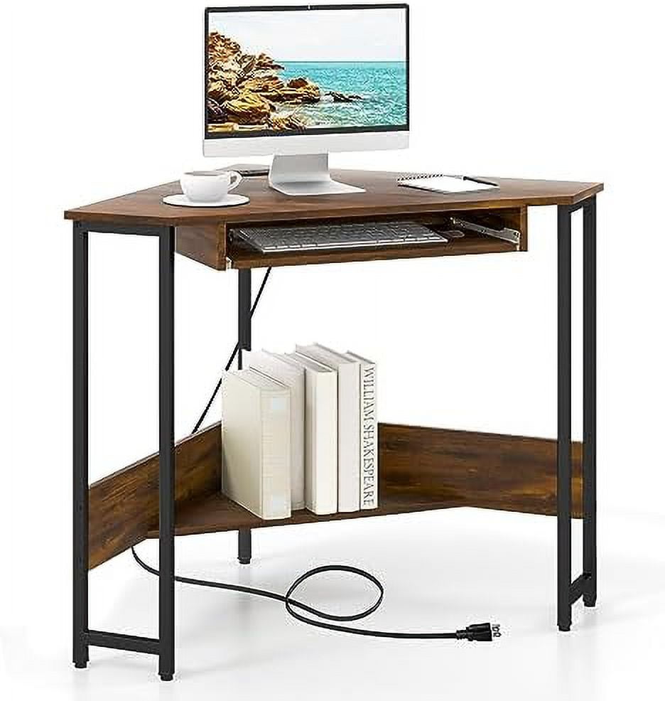 SJUIONG Corner Desk Triangle Computer Desk with USB Ports & Power ...