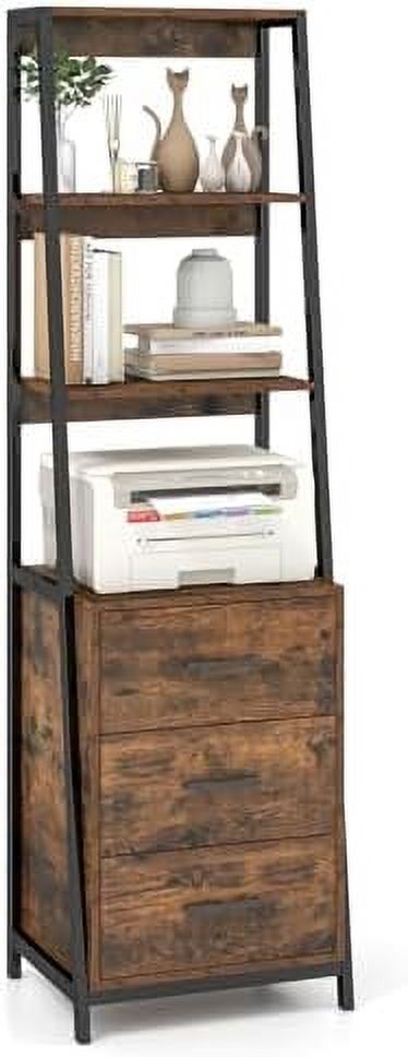 SJUIONG Ladder Bookshelf with Drawers 69" Tall Wooden Bookcase with 4 ...