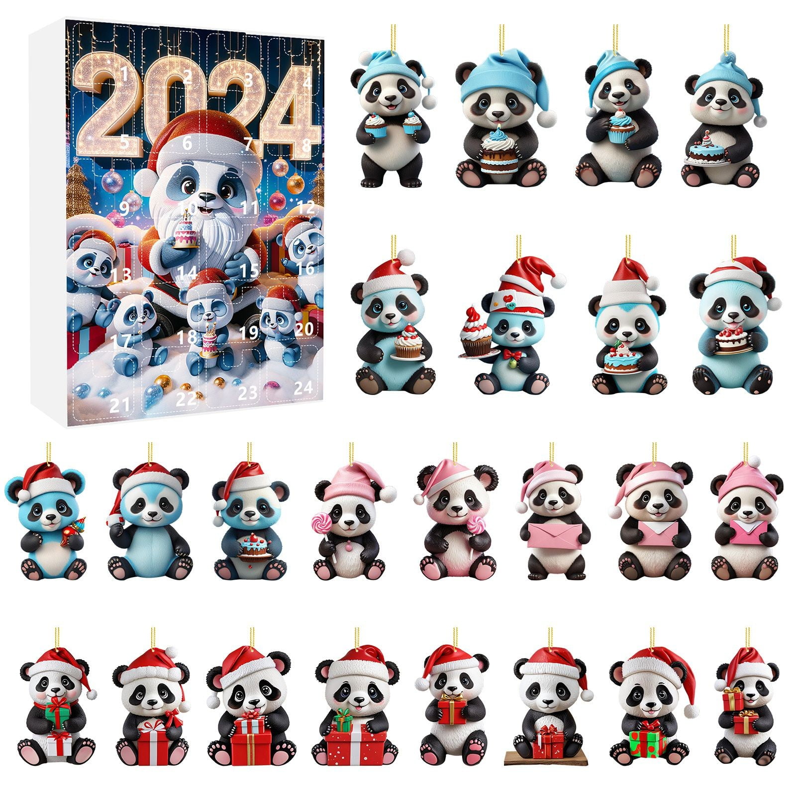 SJXHJH 2D Christmas Home Panda Ornaments With Santa Hat 2024 Christmas ...