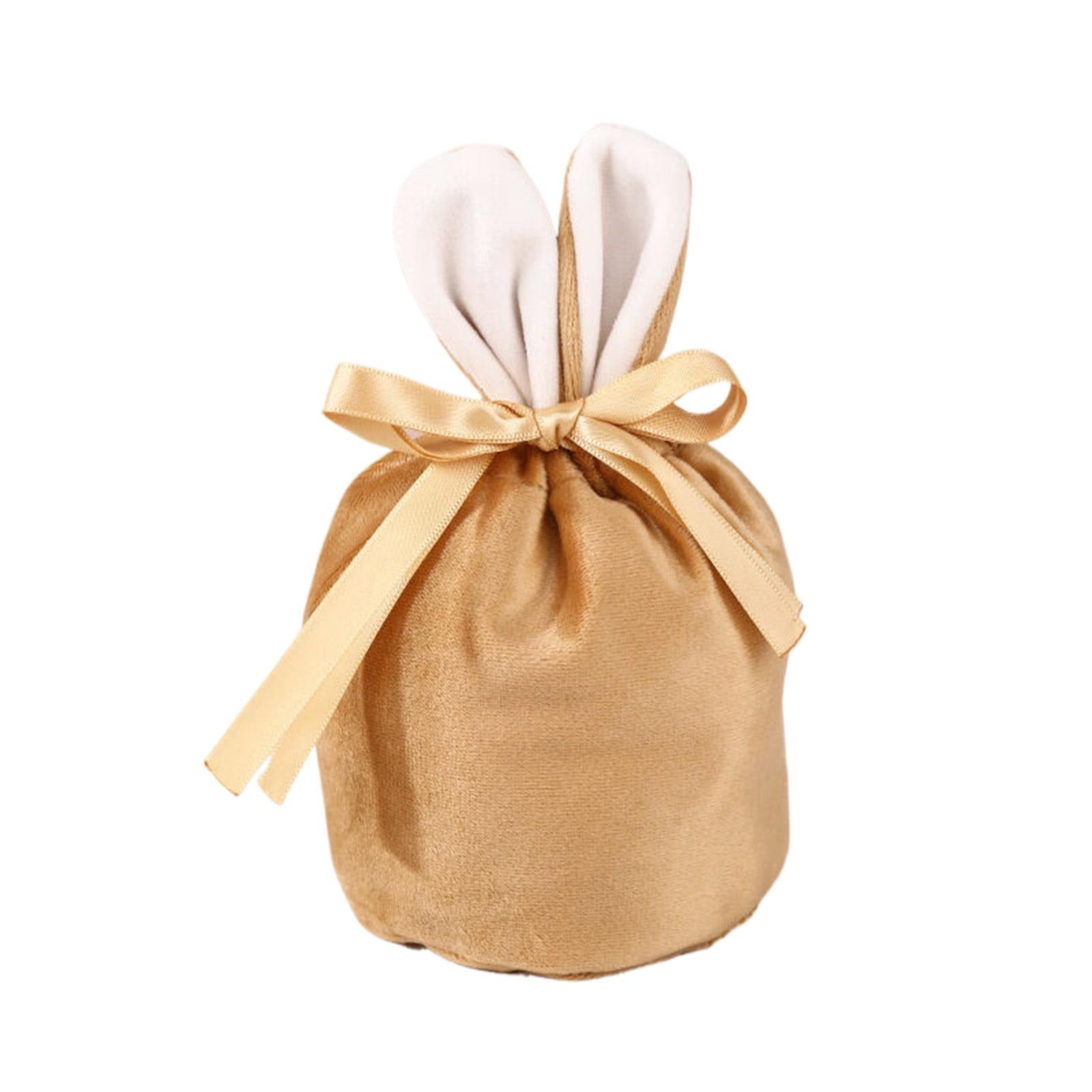 SJYYTT Easter Bunny Gift Bags with Drawstring Rabbit Ear Velvet Bag ...